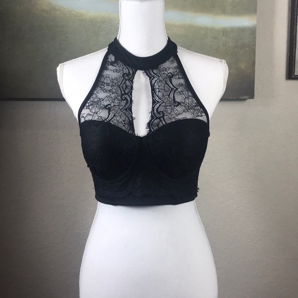 bebe | Tops | Bebe Halter Bralette In Black Lace Size M | Poshmark